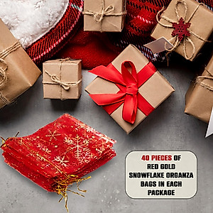 TEXASDELUXE Red Gold Snowflake Small Organza Bags with Drawstring 2x3 40 pack Tiny Small Drawstring Bags 2x3 for Party Wedding Goodies Candies & Jewelry Small Mesh Bags Drawstring 2x3
