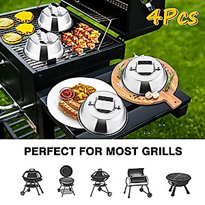4Pcs Melting Domes, Joyfair 6.5 Inch Small Cheese Basting Covers, Stainless Steel Outdoor Griddle Dome For BBQ Flattop Grilling Cooking Steaming Teppanyaki, Heavy Duty & Dishwasher Safe