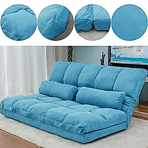 Merax Floor Sofa Bed, Foldable Sleeper Sofa Bed, Adjustable Futon Sofa Folding Lazy Sofa Floor Sofa Couch with 2 Pillows (Blue)