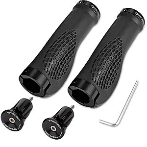 TOPCABIN Bike Grips,Ergonomic Design Bicycle Grips Widen Holding Rubber Bike Handlebar Grips with Aluminum LockGrips for Bike Mountain Road MTB ((Aluminum Lock Plug+Grips) Black 1 Pair)