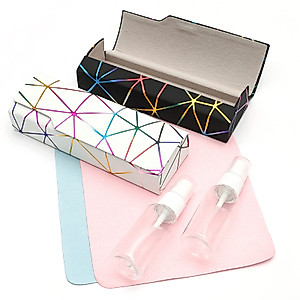 Abwuulq- lattice dazzling glasses case,Portable protective case for glasses，Fashion glasses rigid cover,unisex (Black + white)