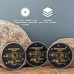 ROCKPORT Turbo 4 1/2 Diamond Blade for Angle Grinder Set - (3 Pack) Diamond Saw Blade & Grinder Blade for Dry/Wet Tile, Diamond Cutting Wheel for Stone, Granite, Concrete, 5/8" - 7/8" Arbor Tile Blade