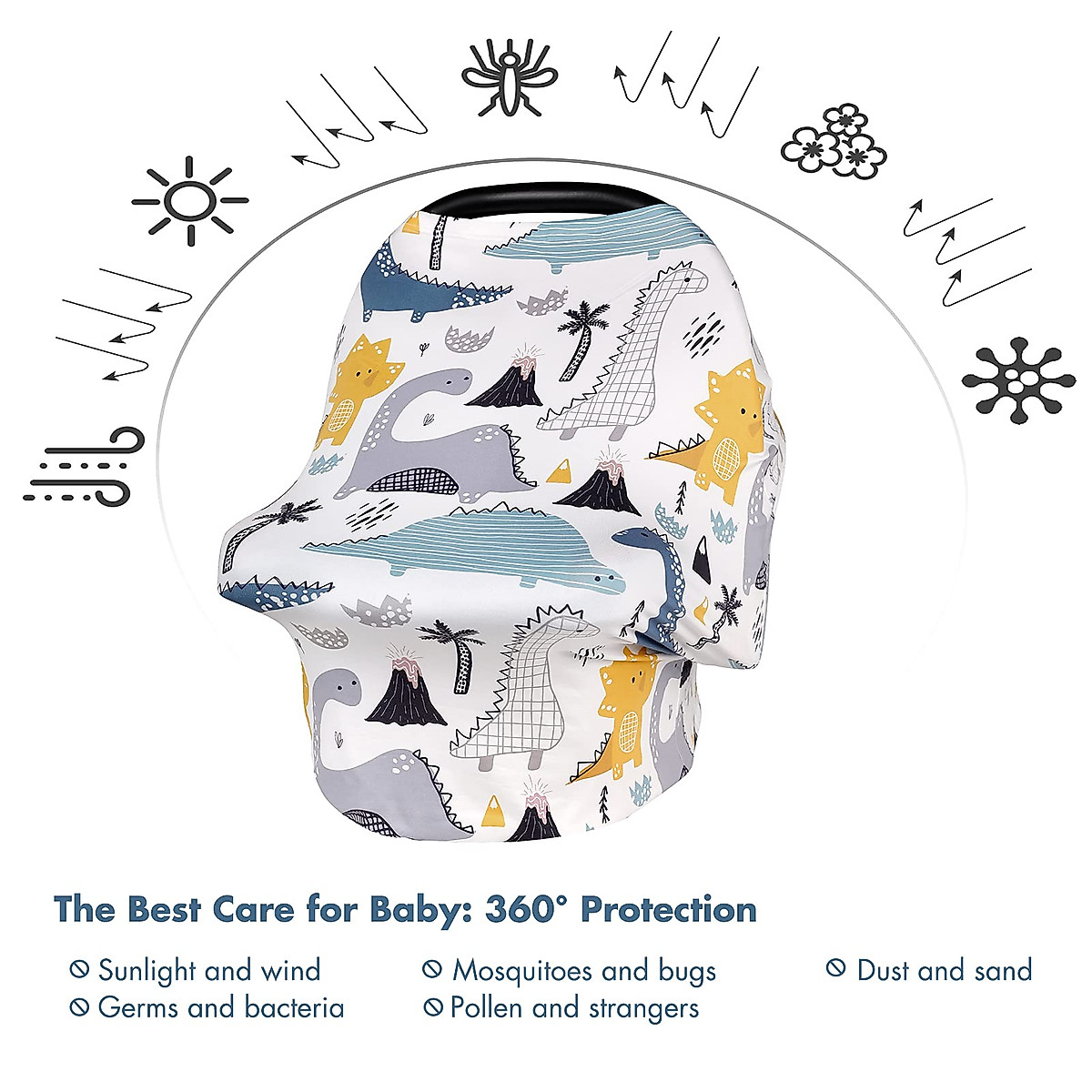 YIVEKO Stretchy Baby Car Seat Cover for Boys Girls, Nursing Covers for Breastfeeding, Shopping Cart/High Chair/Stroller Covers, Baby Car Seat Canopy, Breastfeeding Cover-Dinosaur