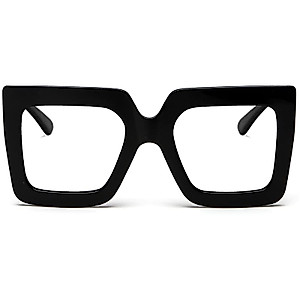 Breaksun Oversized Blue Light Glasses for Women Fashion Thick Square Computer Eyewear Non-Prescription Black Glasses (Black)