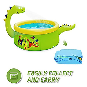Inflatable Above Ground Family Size Pop up Pool for Kids Kiddie Kiddy Toddler Adult Hard Plastic Dinosaur Sprinkler Round Top Ring Pools for Outdoor Garden Backyard Summer Water Party 70" X 25"