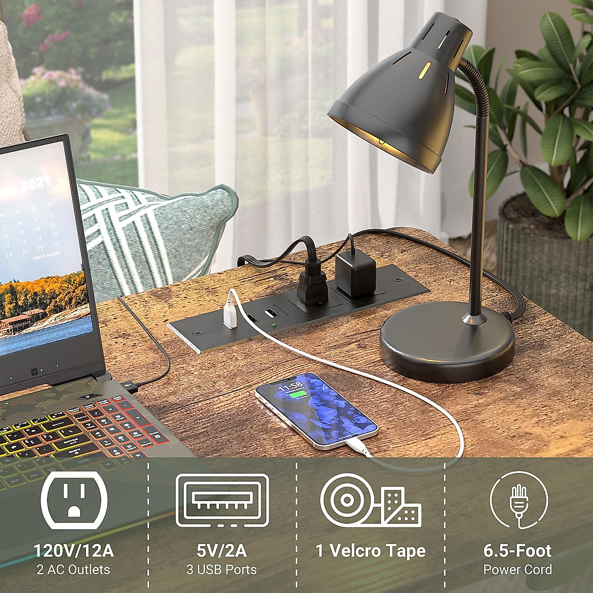 32" Height Adjustable Standing Desk with Power Outlets - Manual Rolling Stand Up Desk with Wheels Small Portable Computer Desk Mobile Laptop Table with Storage Shelves for Home Office, Rustic