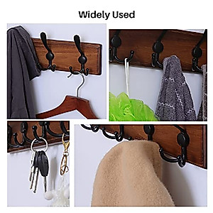 SCUNDA Coat Rack Wall Mount with 4 Hooks, Coat Hanger for Wall, Wooden Wall Hook for Coat, Jacket, Hat, Backpack, Belt, Tie, Key (2-Pack, Rustic Brown)