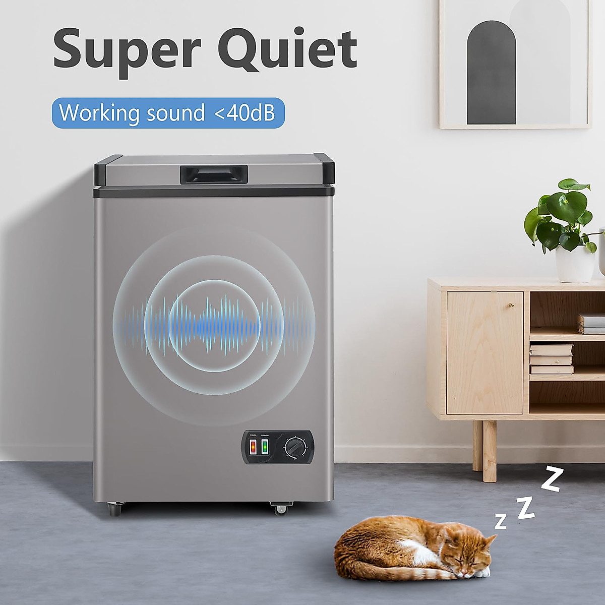 LifePlus Chest Freezer, 3.8 Cu Ft Compact Deep Freezer With Fast Cooling & Convenient Pulley, Perfect for Kitchen Apartment Office, Small Freezer With Low Noise & Energy Saving, Grey