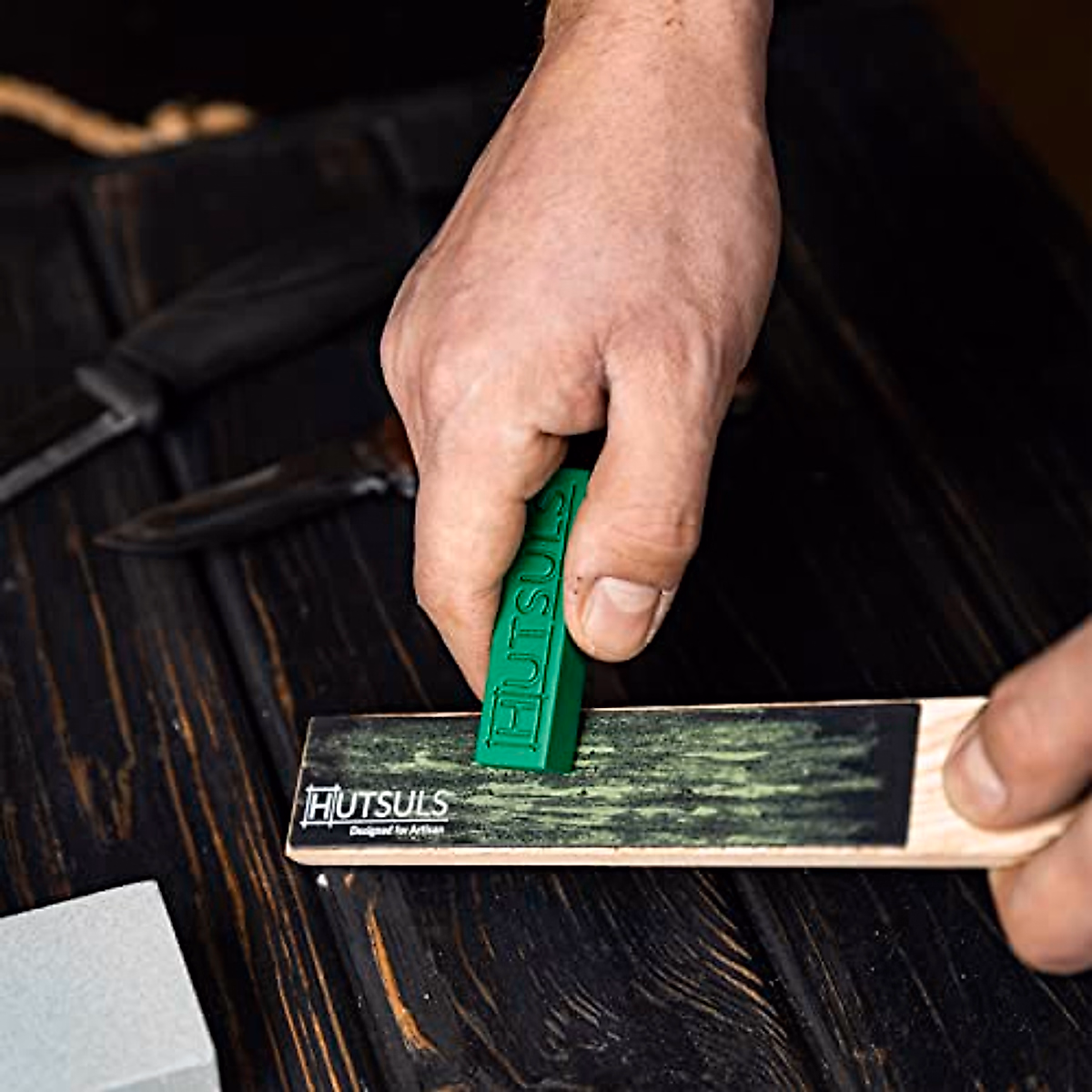 Hutsuls Pocket Knife Strop Kit - Get Razor-Sharp Edges with Pocket Leather Strop for Knife Sharpening, Easy to Use Knife Stropping Kit with Stropping Compound, Stropping Leather Sharpening Strop Block