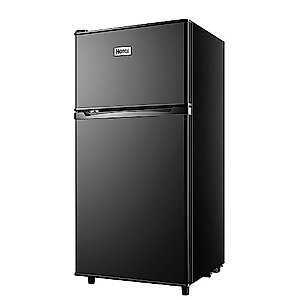 WANAI 3.5 Cu.Ft Dual Door Mini Fridge With Freezer Small Refrigerator Energy-efficient, Low Noise, Mini Fridge For Bedroom Dorm and Office, Black
