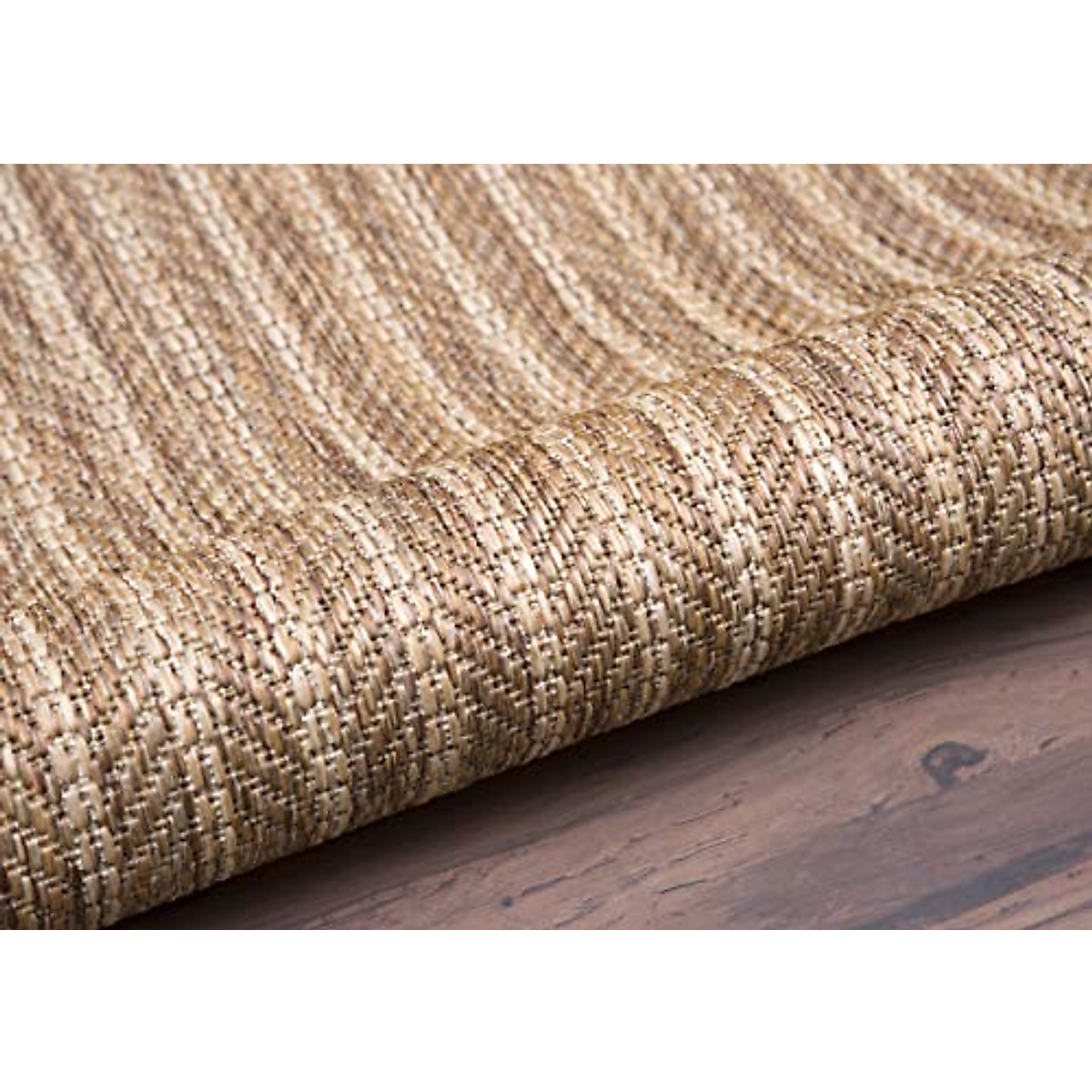 HOMEGNOME Indoor Outdoor Striped Rug (8'x10', Neutral Brown)