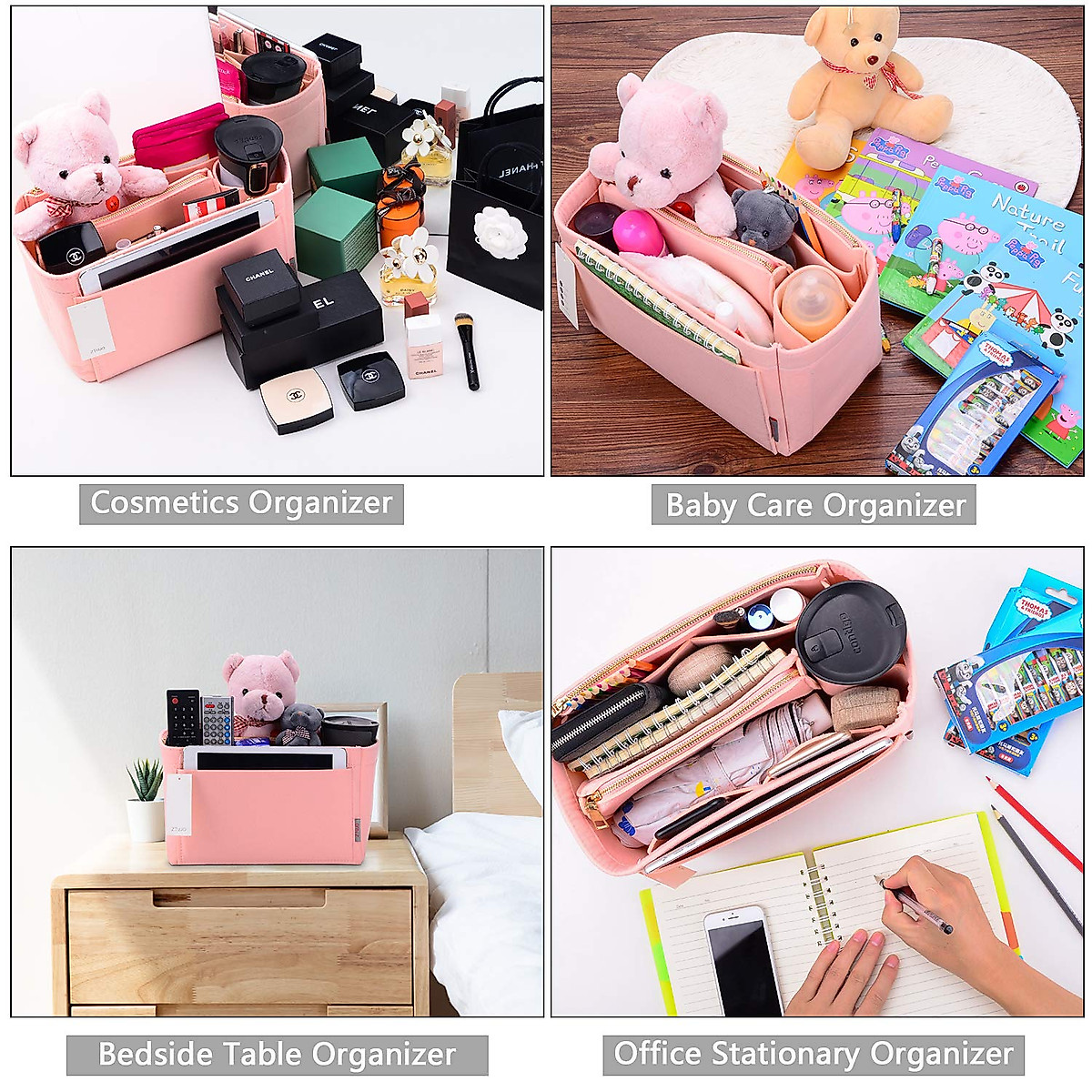 ZTUJO Purse Organizer, Felt Bag Organizer Insert For Speedy, Neverfull, Graceful, Tote, Handbag, Shaper (X-Large, Brush Pink)