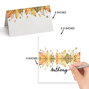 Tent Place Cards 2 × 3.5 inches (25 pcs), Place Cards for Thanksgiving, for Name, Seating, Food Labels, Scored for Easy Folding, Thanksgiving Party Supplies, Fall Party， Baby Shower - GSW002