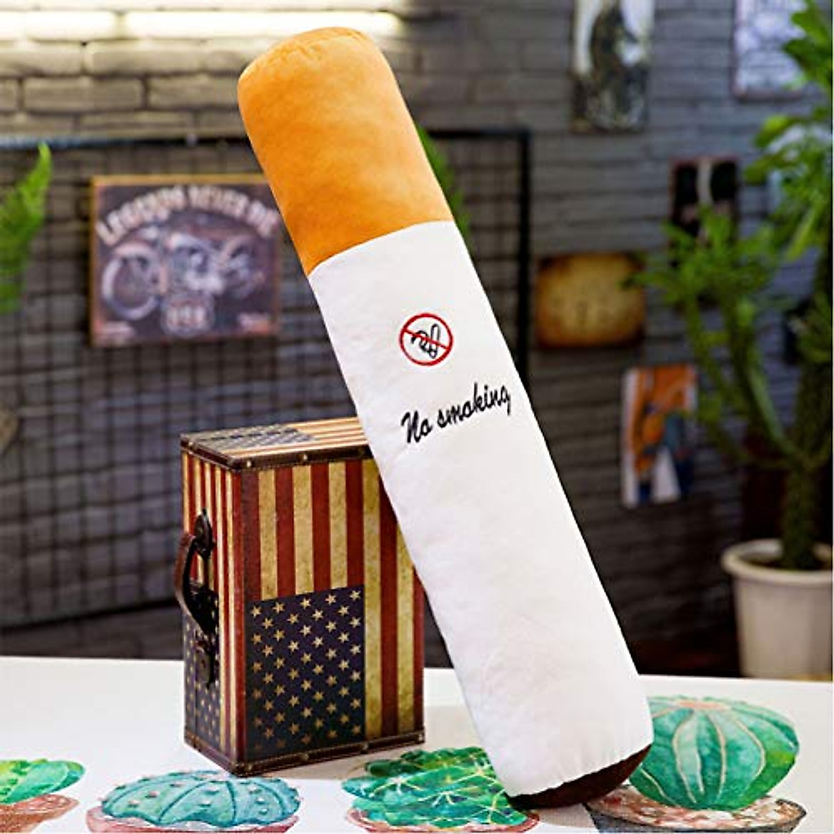 NUOBESTY Novelty Cigarette Pillow No Smoking Plush Toy Cylindrical Sofa Decoration Gifts for Home Car Use 50cm (Without Inner Container)