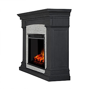 Real Flame Deland Grand Electric Indoor Fireplace with Remote Control, Realistic Infrared Fireplace with Heater, Grey