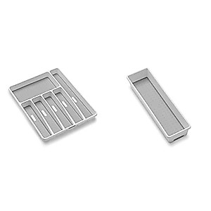 madesmart Classic Large Silverware Tray - White & Classic 12 x 3 Bin - White | CLASSIC COLLECTION | Multi-Purpose Storage Organizer | Soft-grip Lining and Non-slip Rubber Feet