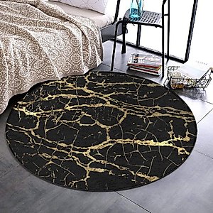 Meaudiwes Soft Round Rug Classic Indoor Floor Mat, Washable & Stain Resistant Area Rug for Bathroom, Dining Room, Hallway, Gold Marble Black