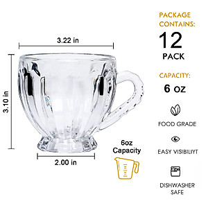 QAPPDA Glass Coffee Mugs,6 OZ Vintage Glass Coffee Cups with Handle,Clear Espresso Mugs Tea Cups with Handle,Cafe Latte Drinking Glassware Cups for Juice,Cappuccino,Milk,Set of 12