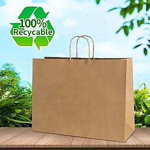 bagmad 100 Pack 16x6x12 Inches Brown Kraft Paper Bags with Handles Bulk, Large Recycled Paper Bags, Gift Bags, Grocery Bags, Retail Bags, Shopping Bags, Merchandise Bags for Small Business