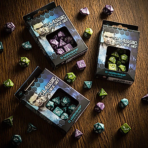 Q WORKSHOP Classic Lavender & White RPG Ornamented Dice Set 7 polyhedral Pieces