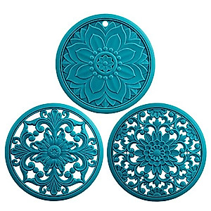 Smithcraft Silicone Trivets for Hot Dishes, Pots and Pans, Hot Pads for Kitchen Counter, Pot Holders for Tabletop & Countertop, Multi-use Heat Resistant Mat for Table, Non Stick Trivet Mat Set 3 Teal
