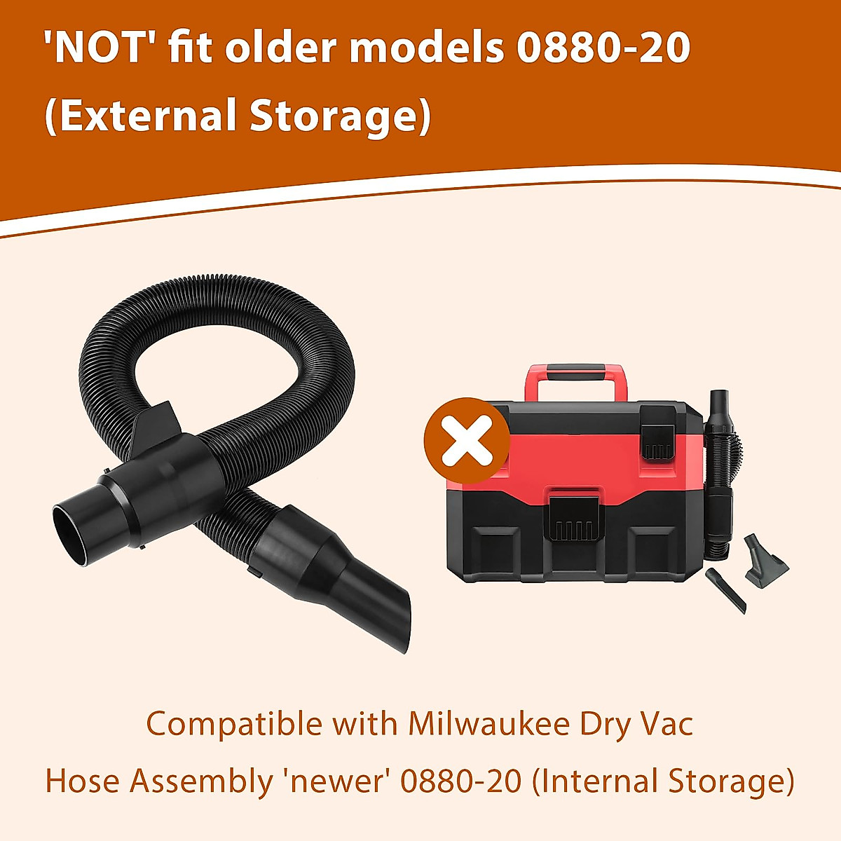 14-37-0105 18V/28V Wet/Dry Vac Hose Assembly Fit for Milwaukee 18V/28V Wet/Dry Vacuum for 0780-20 0880-20 0970-20 - Internal Storage