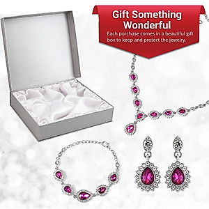 Shop LC Wedding Costume Jewelry Set for Women Bridesmaid Teardrop Necklace Bracelet Earrings Pink Crystal Bridal Gifts for Women Size 20" & 7.5'' Birthday Gifts