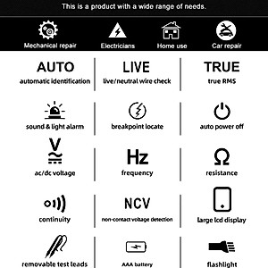 A1 Fully Automatic Anti-Burn Intelligent Digital Multimeter, Zero and Fire Wires Tester Non-Contact Voltage Tester, Fast Accurately Measures Voltage, Current, Conductor On/Off, Buzzer Alarm (1 Pack)