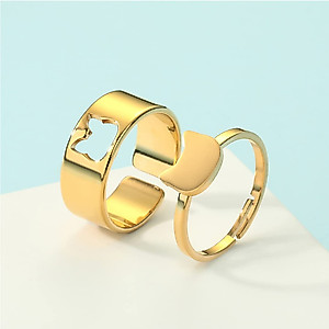 Chereda 2PCS Matching Cute Animals Promise Engagement Rings Lovers Gift for Couples Boyfriend Jewelry 316L Stainless Steel Adjustable Open Ring (Cat-g, Adjustable)