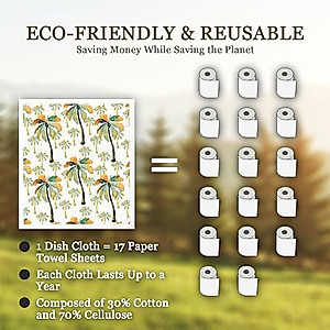 Swedish Dishcloths for Kitchen - Eco-Friendly Reusable Cleaning Cloths Alternative to Paper Towels - 100% Soft Organic Cotton Biodegradable Washable Cellulose Sponge Cloths (Palm Tree Designs, 5pc)