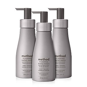 Method Foaming Hand Wash, Violet + Lavender, Reusable Silver Aluminum Bottle, Biodegradable Formula, 10 oz (Pack of 3)