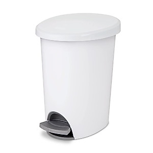 Sterilite 2.6 Gallon Ultra StepOn Wastebasket w/ Lid, Small Plastic Trash Can for the Bathroom, Bedroom, or Dorm, Pedal and Liner, White, 2-Pack