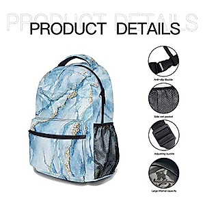 Blue Marble Backpacks for Girls Boys Kids Waterproof Student School Bookbag Lightweight Casual Daypack for Men Women Teens Personalized Laptop Travel School Bag with Multiple Pockets