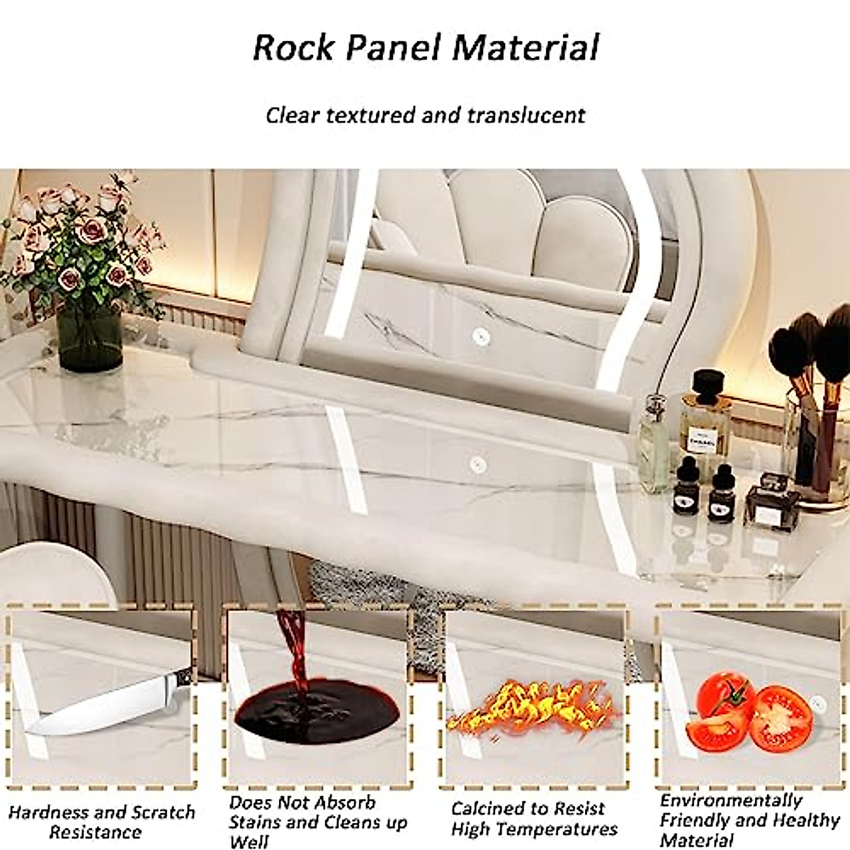 Makeup Vanity with Lights,Vanity Desk with Chair, Drawers Makeup Table with Lighted Mirror, 3 Lighting Colors for Women Girls