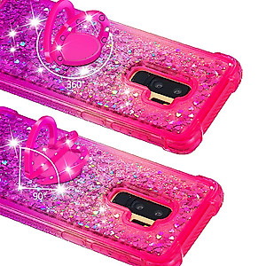 ONV Silicone Case Compatible with Samsung Galaxy S9 Plus - with Metal Ring Shinny Phone Case with Flow Sand Kickstand Bumper Anti-Drop Soft Shell for Samsung Galaxy S9 Plus Cover TPU [JB] - P&P