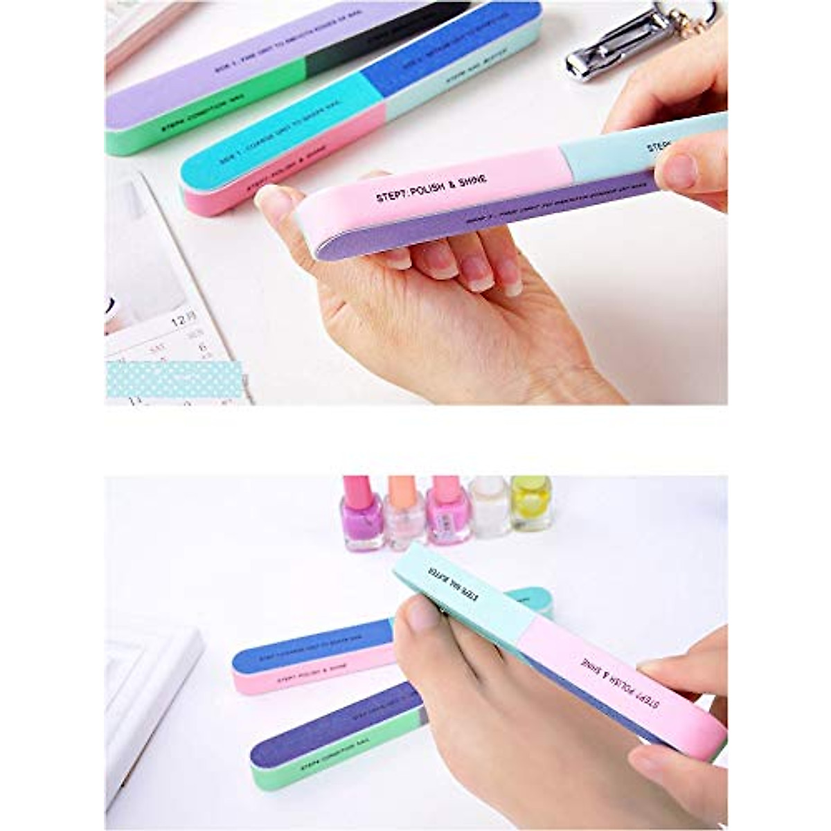 XICHEN 7-Way Nail Buffer Nail Shiner Sponge Nail Files Sanding Blocks - 12pcs