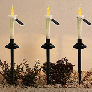 Tookie LED Candle Light, 4pcs Dual Use Solar Power Long Candle Light with Warm White Flickering Flame, Auto On/Off Solar Light for Garden Pathway Driveway Landscape Patio Deck Yard(Size:18.27inch)