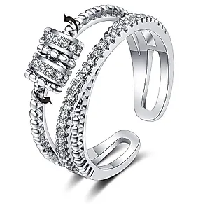Q&D&S 14k Fidget Ring for Women S925 To My Daughter Anxiety Meditation Ring Cubic Zirconia Adjustable Swivel Ring For Jewelry Gift