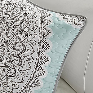 Comfort Spaces Reversible Quilt Set - Vermicelli Stitching Bohemian Design, All Season, Lightweight, Coverlet Bedspread Bedding, Shams, Twin/Twin XL(66"x90") Adele Aqua Medallion 2 Piece
