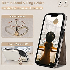 Keallce Case for iPhone 14 Plus 6.7'' Detachable Crossbody Wallet Case with RFID Blocking Card Slots, 360ｰStand Ring Flip Leather Protective Cover Lanyard Shoulder Strap Women for iPhone 14 Plus,Beige