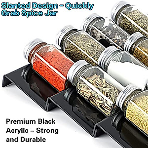 Yakaly Black Acrylic Spice Drawer Organizer, Expandable 11" to 22" - 4 Tier Slanted Drawer Seasoning Jars Rack Hold up 60 Jars, Adjustable In Drawer Spice Tray for Kitchen Cabinet Drawer/Countertop