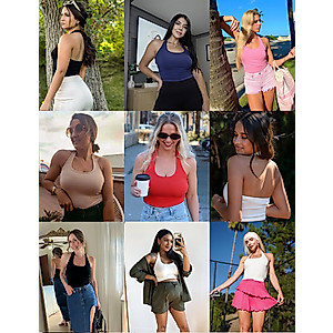 Ekouaer Women Halter Top Backless Scroop Neck Slim Stretchy Ribbed Knit Camisole Crop Tops(Green,S)