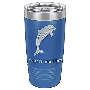 LaserGram 20oz Vacuum Insulated Tumbler Mug, Dolphin, Personalized Engraving Included (Dark Blue)