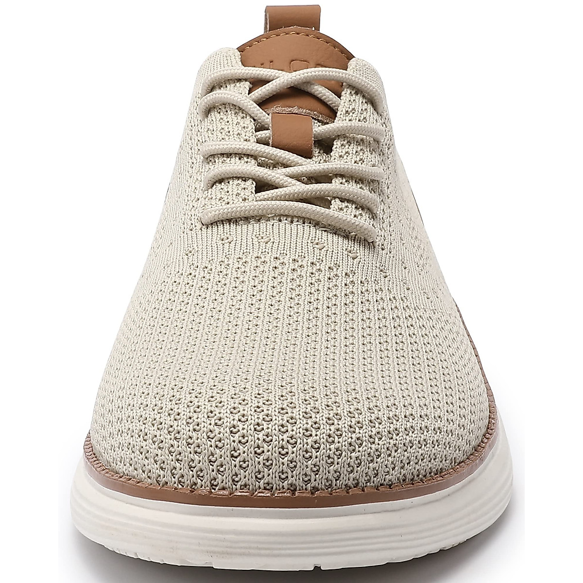 VILOCY Men's Casual Dress Sneakers Oxfords Business Shoes Lace Up Lightweight Comfortable Breathable Walking Knit Mesh Fashion Sneakers Tennis Beige,EU44