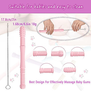 Honboom Soft Silicone Teething Tubes, 5 Pack Hollow Baby Teether Tubes, Baby Chew Straw Toy Soothing Teether Toy for Babies 0-12 Months with a Cleaning Brush, BPA Free (6.69 in)