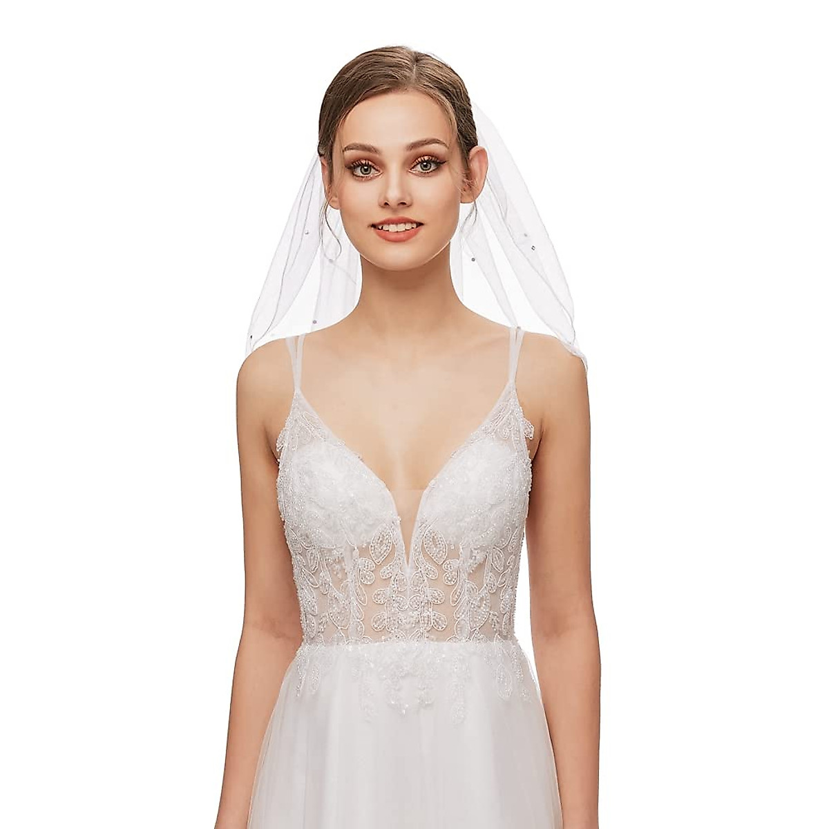 Bridal Wedding Veil Short Communion Veils for Bachelorette Party with Rhinestone Comb Tulle 38cm/15”White …