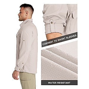 33,000ft Men's Long Sleeve Sun Protection Shirt UPF 50+ UV Quick Dry Cooling Fishing Shirts for Travel Safari Camping Hiking