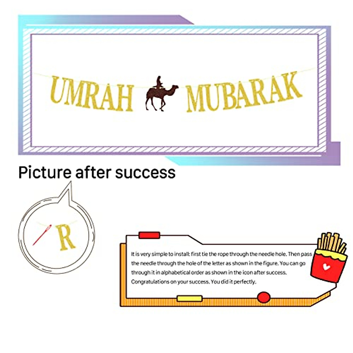 Umrah Mubarak Banner, Happy Eid Decorations Banner, Eid Festival Muslim Islam Party Decoration Supplies, 2023 Hajj Mubarak Umrah Mubarak Islamic Party Decoration Supplies
