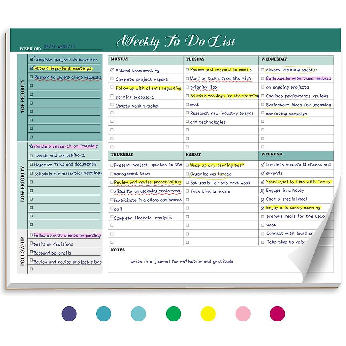 Weekly To Do List Notepad with 52 Tear Off Sheets（8.5"×11"）- Undated Weekly Desk Planner for Women & Man,Work and Home-Greenery Sway