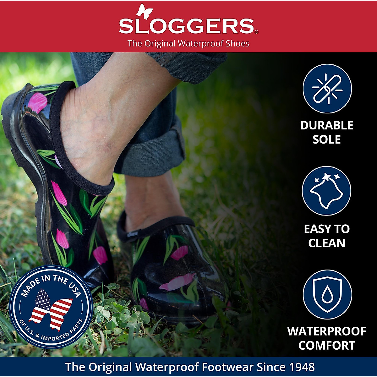 Sloggers Original Waterproof Rain and Garden Shoe for Women– Outdoor Slip-On Garden Clog - Made in The USA with Premium Comfort Insole and Arch Support - Chickens Daffodil Yellow, Size 8